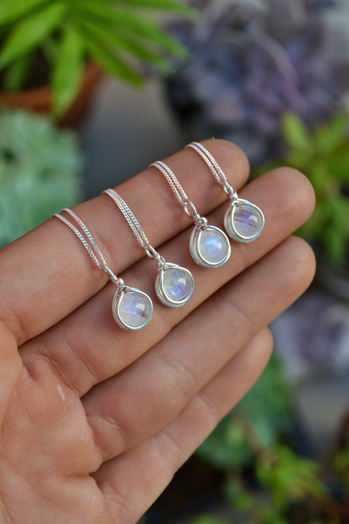 Sterling Silver Moonstone Pendant. Dainty Gemstone Necklace. - Etsy