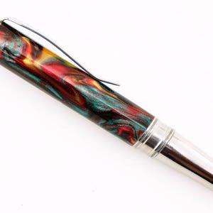 Custom Wooden Ba Pen - Green Yellow Red Swirls Acrylic Metal Fleck ...