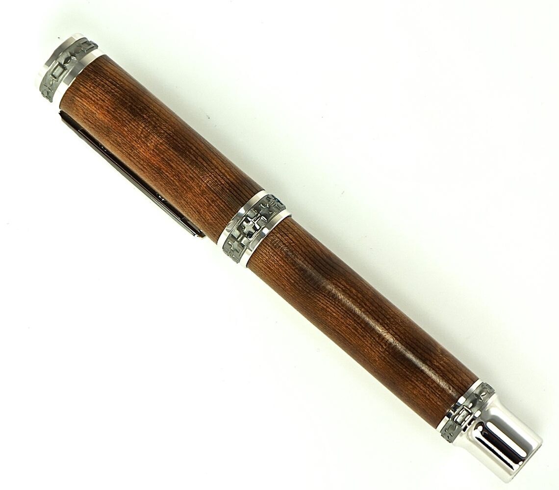 Custom Wooden Fountain Pen Curly Redwood Rhodium and Black - Etsy
