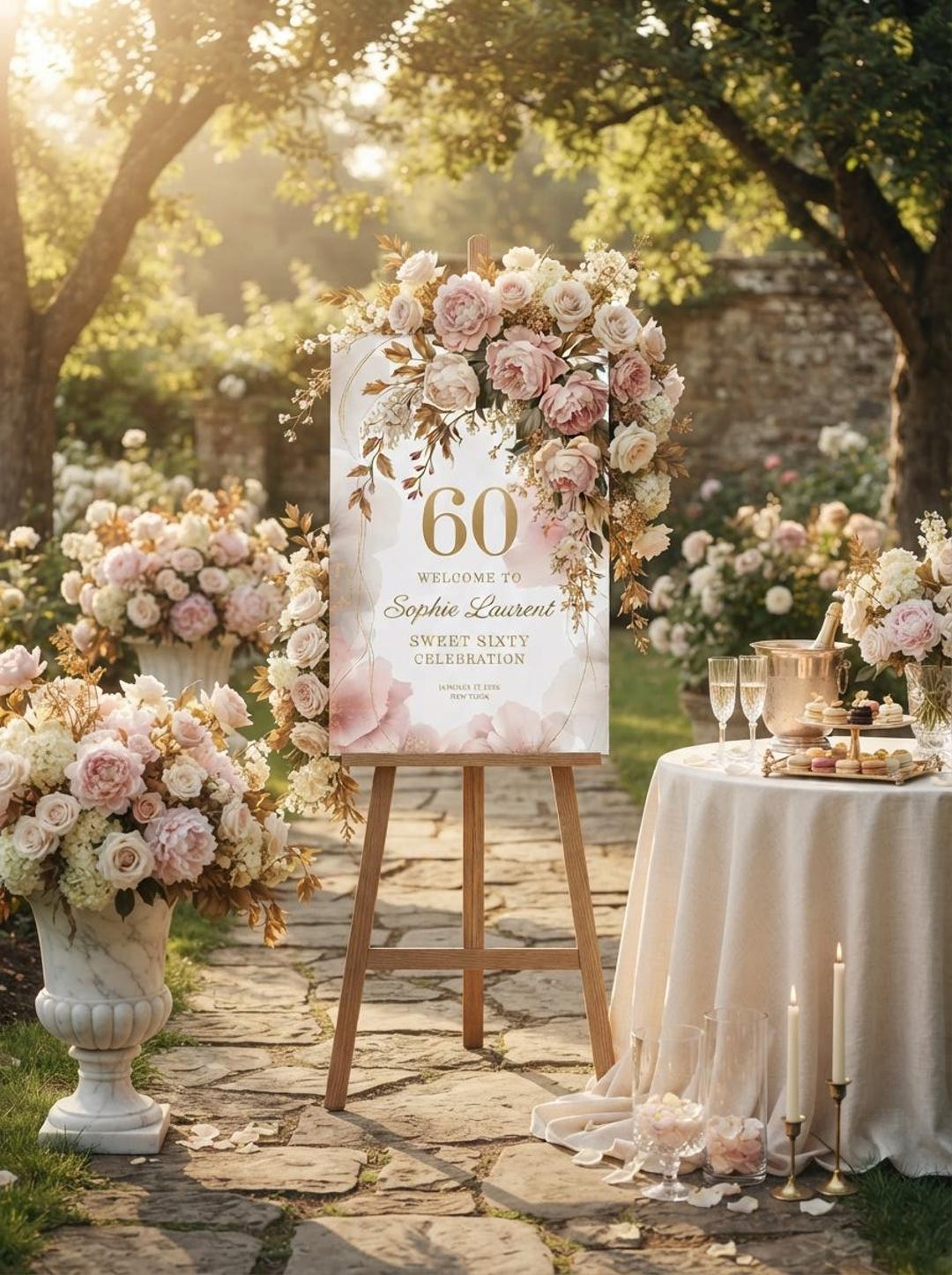 Blush Floral Birthday Welcome Sign Template | Gold Birthday Decor ...