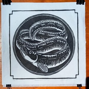 American Eel Woodcut Print Hand-printed on Mulberry Paper (artist's ...
