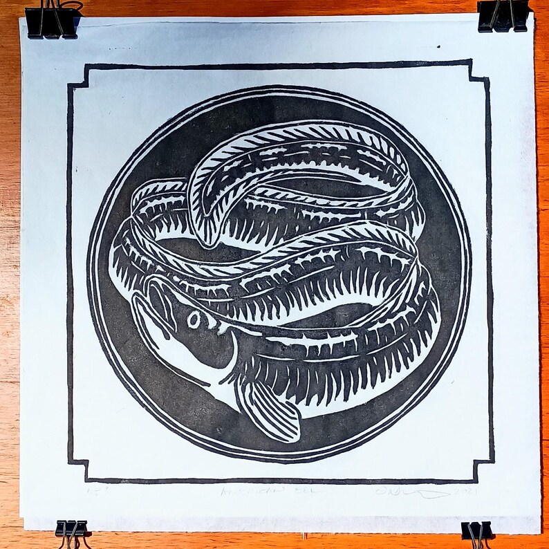 American Eel Woodcut Print Hand-printed on Mulberry Paper (artist's ...