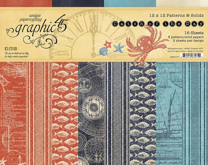 Graphic 45 Catch of the Day 12” X 12” Patterns & Solids - Etsy