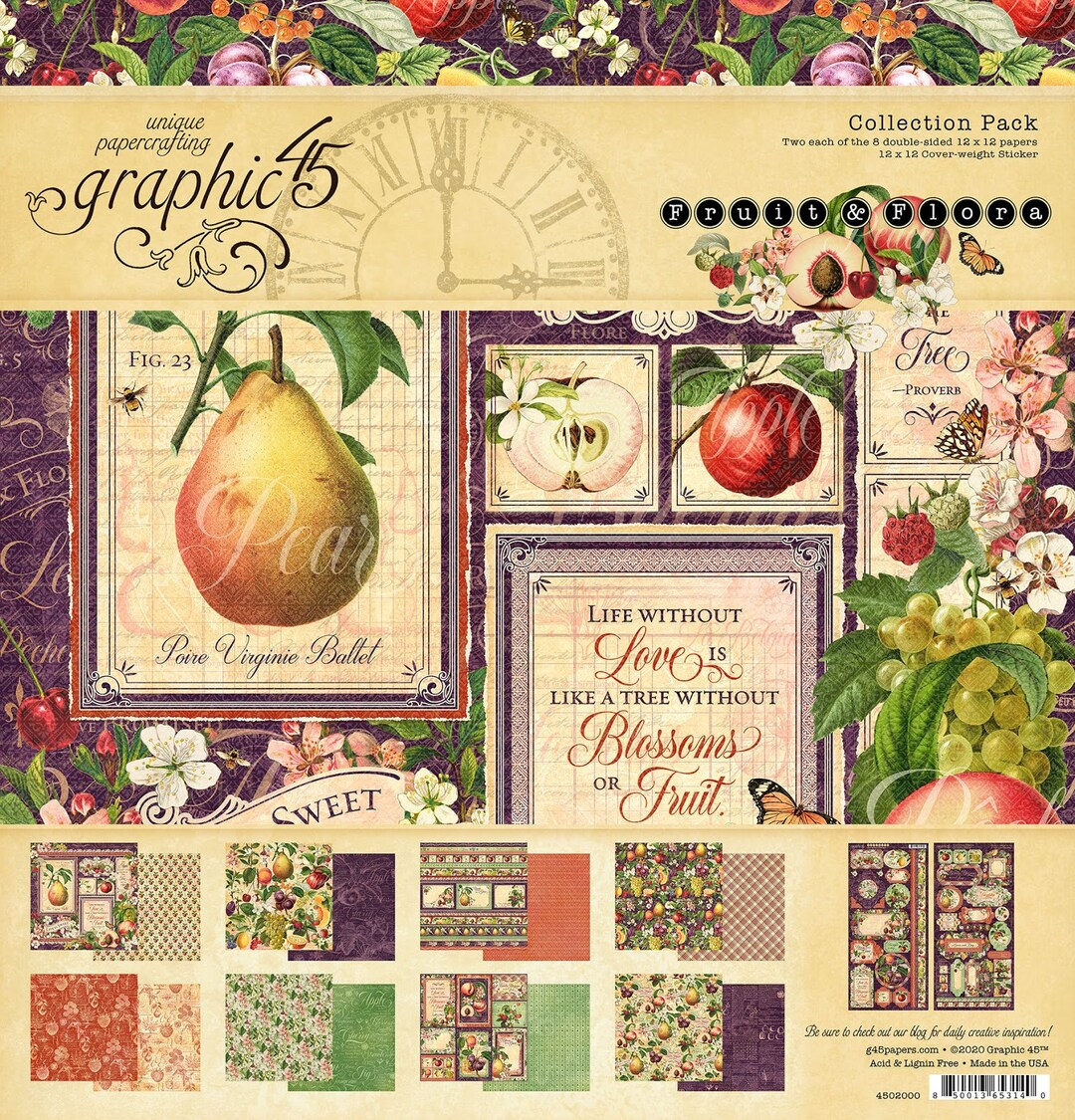 Graphic 45 Fruit & Flora Collection Pack 12” X 12” Sheets and Sticker ...