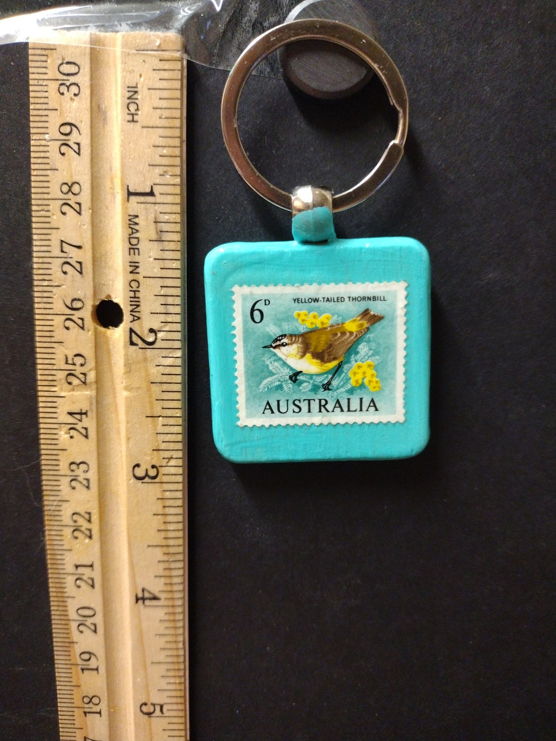 Postage Stamp Keychain Australia Yellow Tail Thornbill - Etsy
