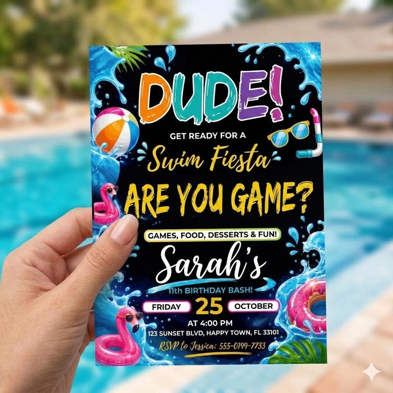 Printable Bruh Birthday Invitation, Pool Boy Bday Invite, Teenager ...