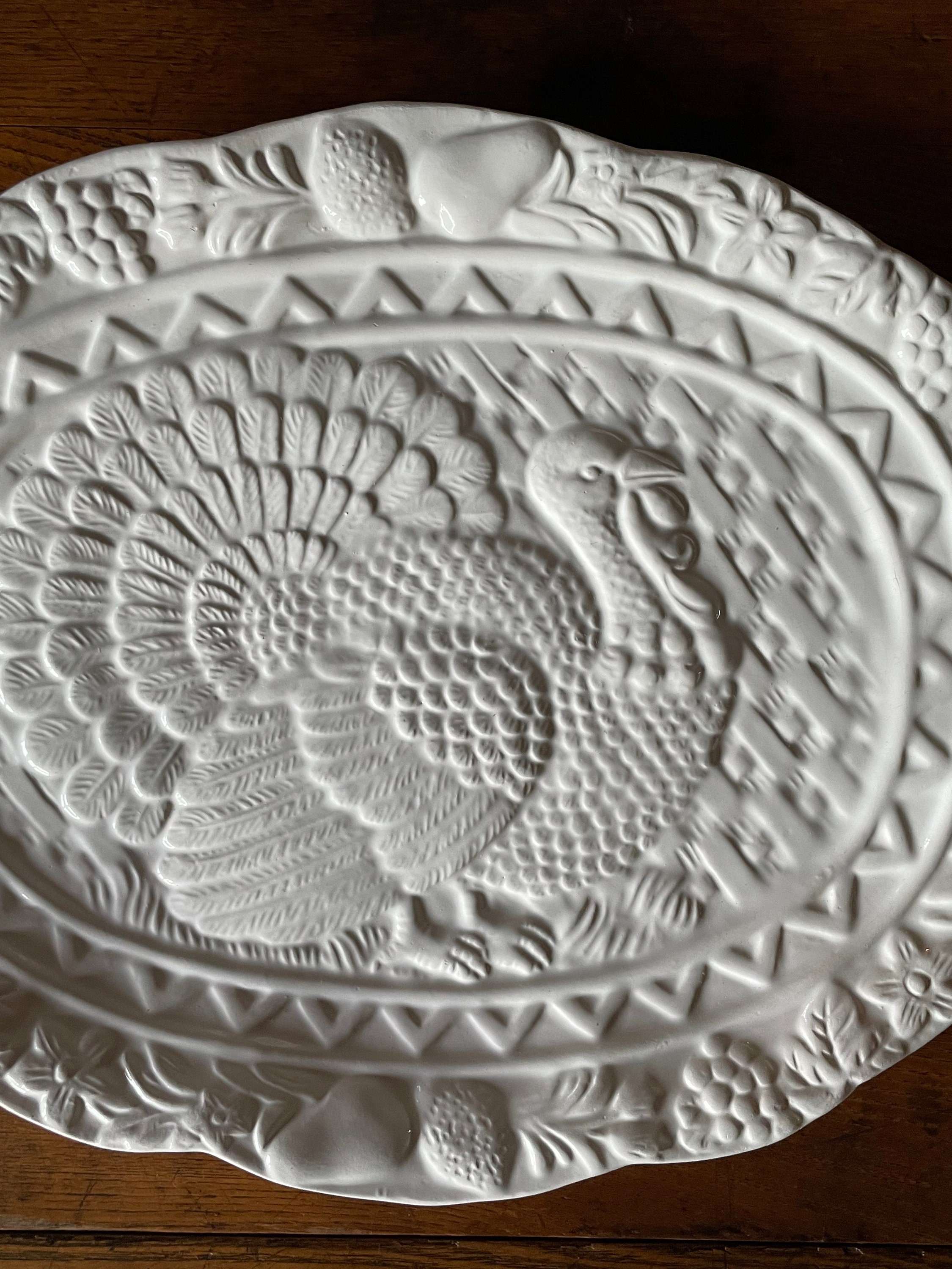 Vintage White Turkey Platter Roast Platter Oval Serving Platter ...
