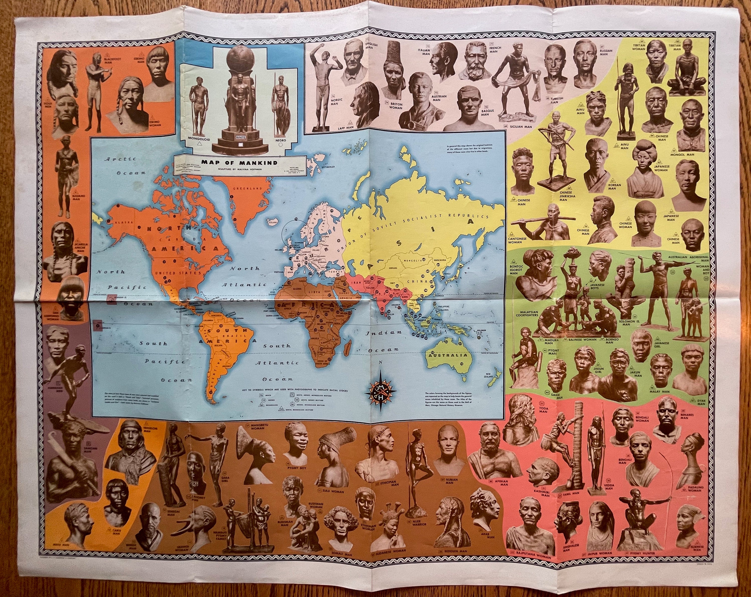 Rare Art MAP 1946 Hoffman Anthropological Map of the World - Etsy