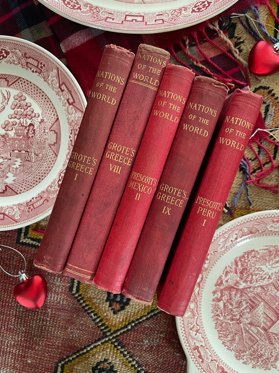 Five Red Antique some 1898 Books Nations of the World - Etsy