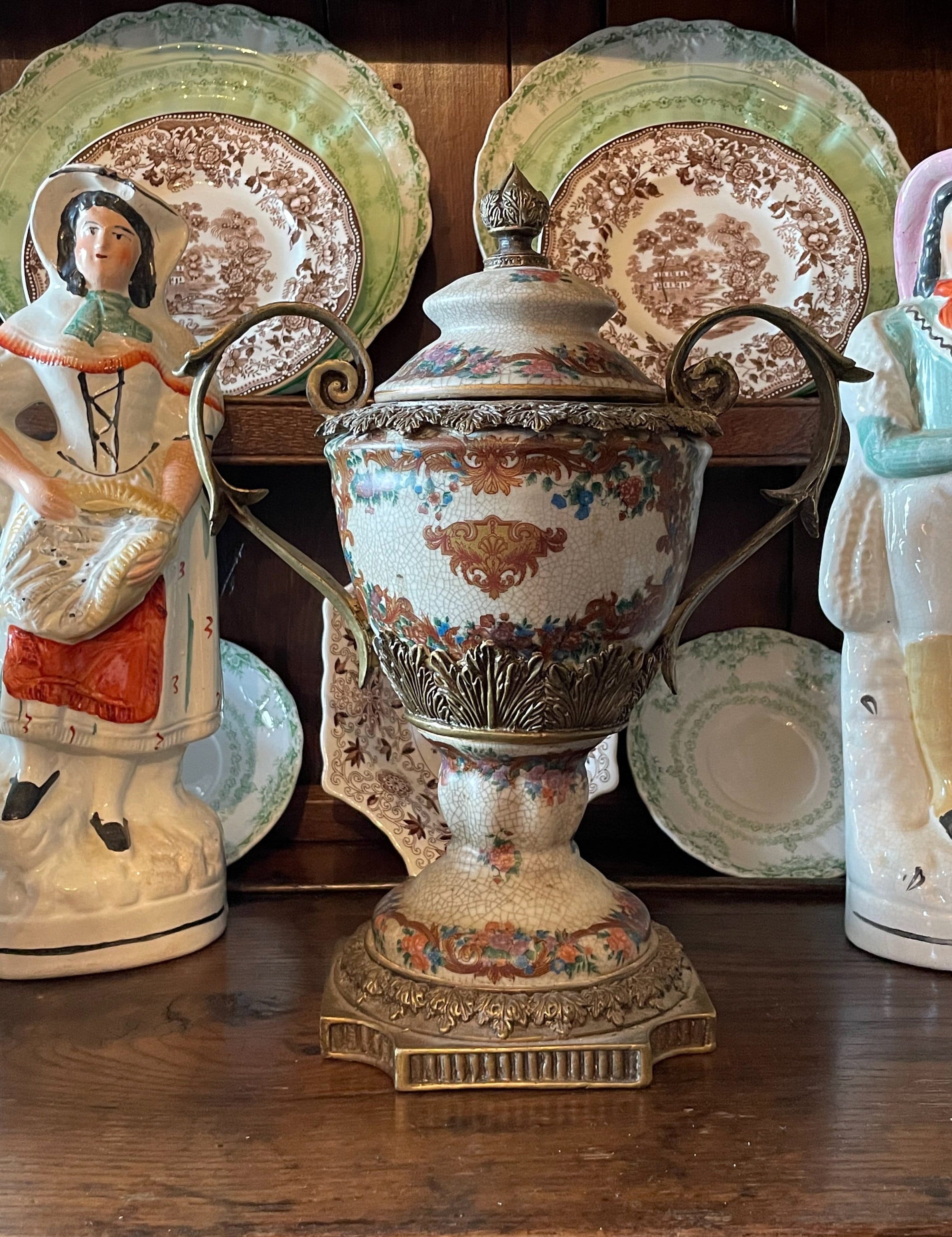 20th Century French Style Porcelain Urn With Decorative Gold Accents - Etsy