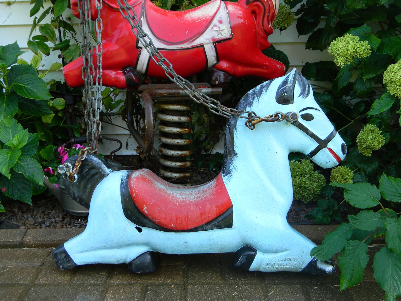 Vintage Heavy Aluminum Horse Playground Toy- Swing- Original Bright ...