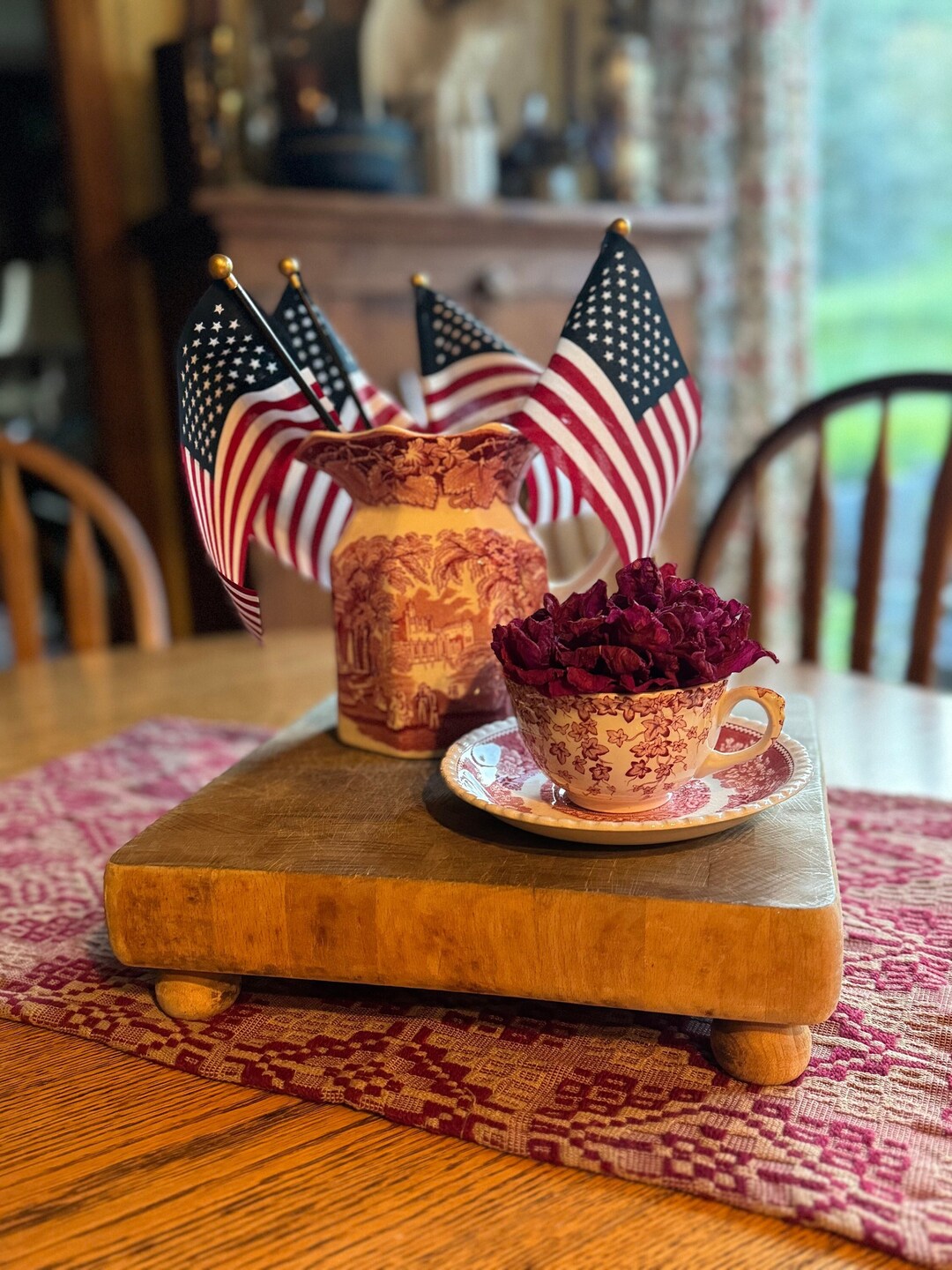 Vintage Wood Cutting Board Footed Pedestal Block Bread Board French ...