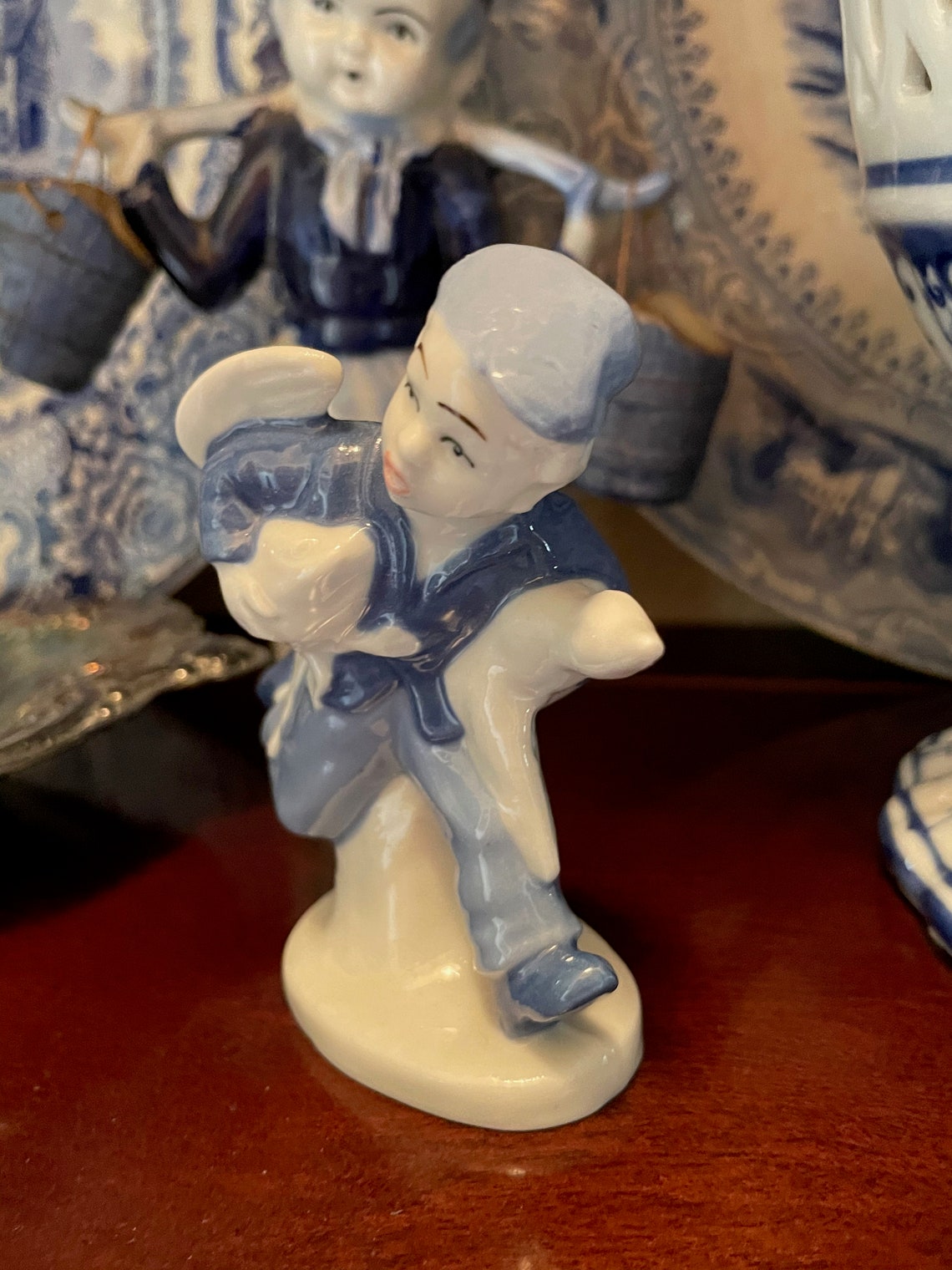 Goose Boy Figurine Western Germany Vintage Blue White - Etsy