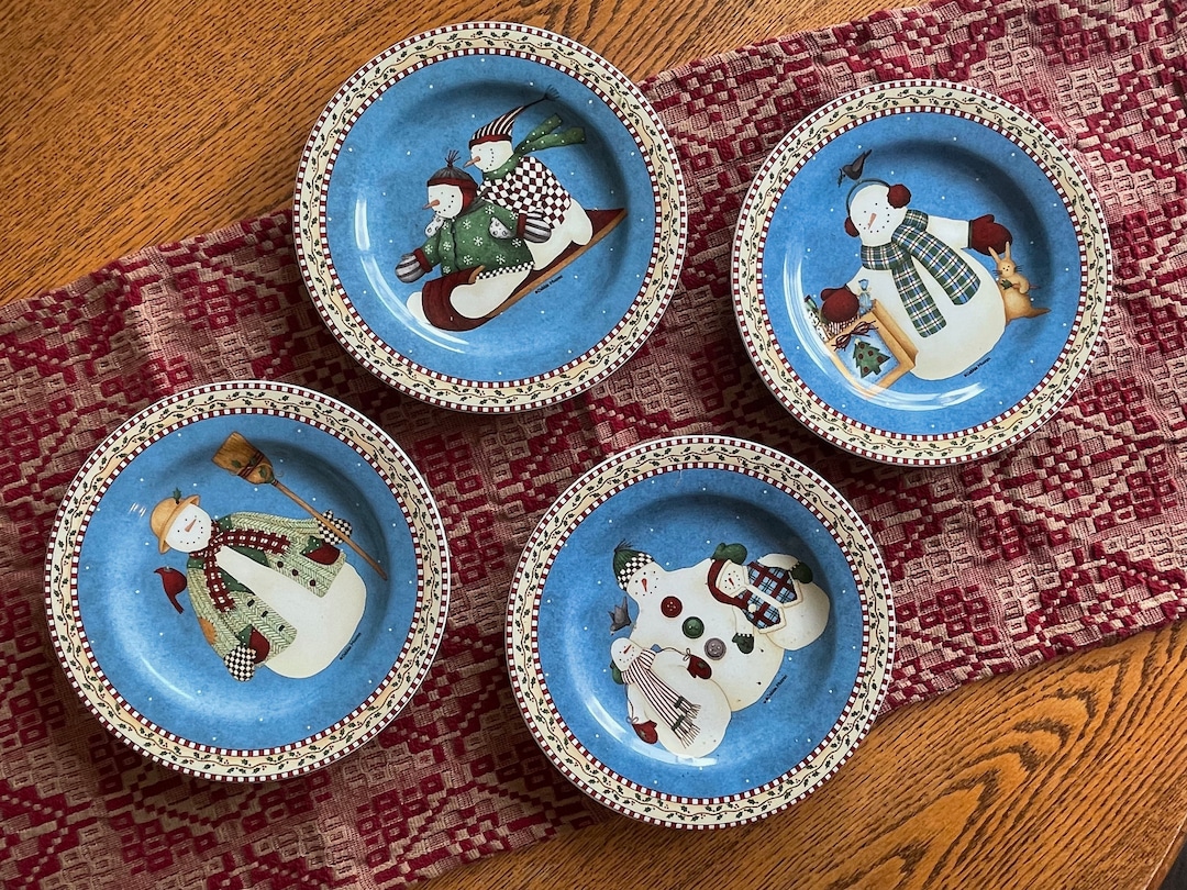 Vintage Christmas Snowmen Plates Set of 4 Artist Debbie Mumm - Etsy