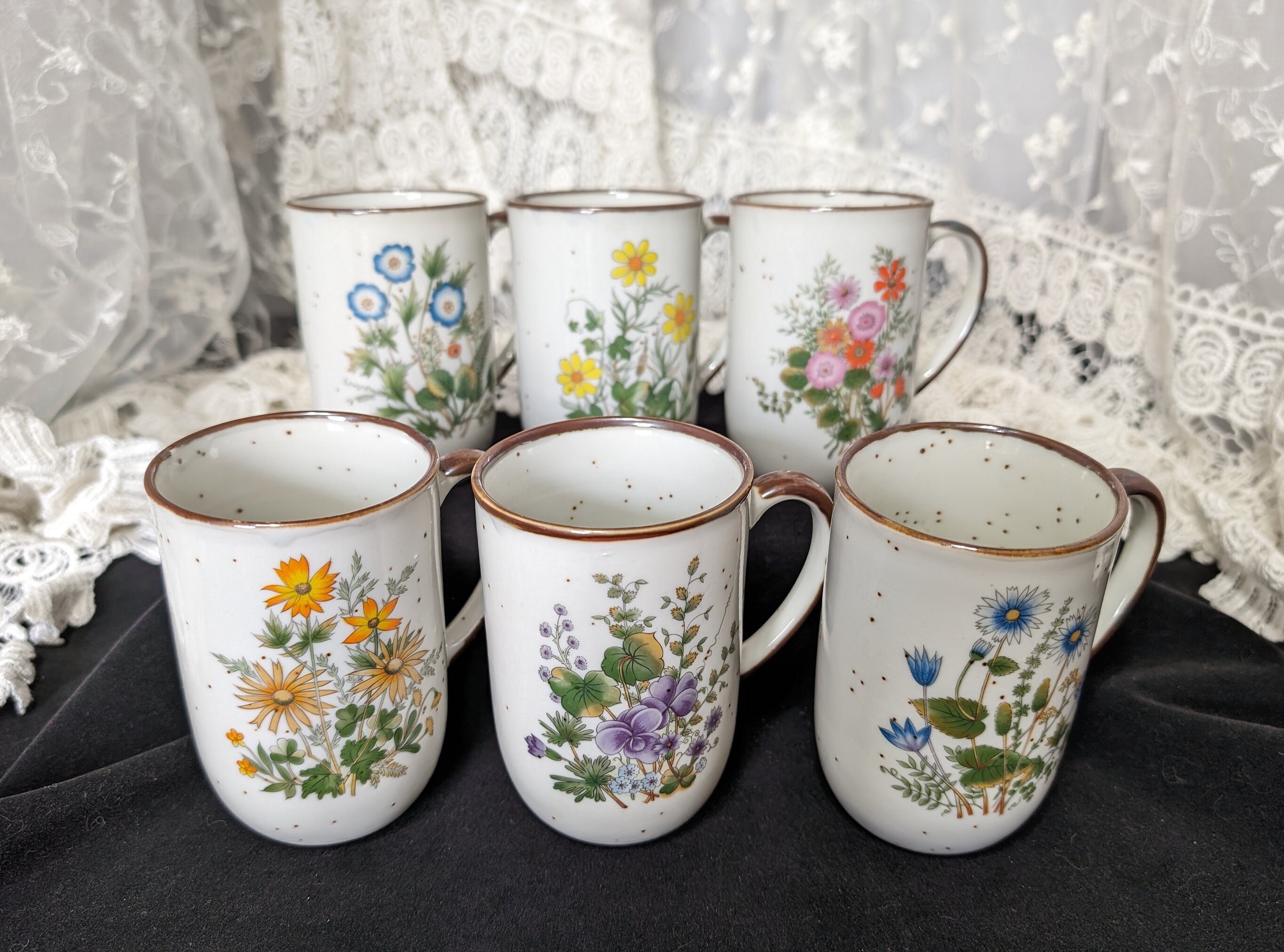 16 Piece Cottagecore Takahashi Style Stoneware Mug and Saucer Set With ...