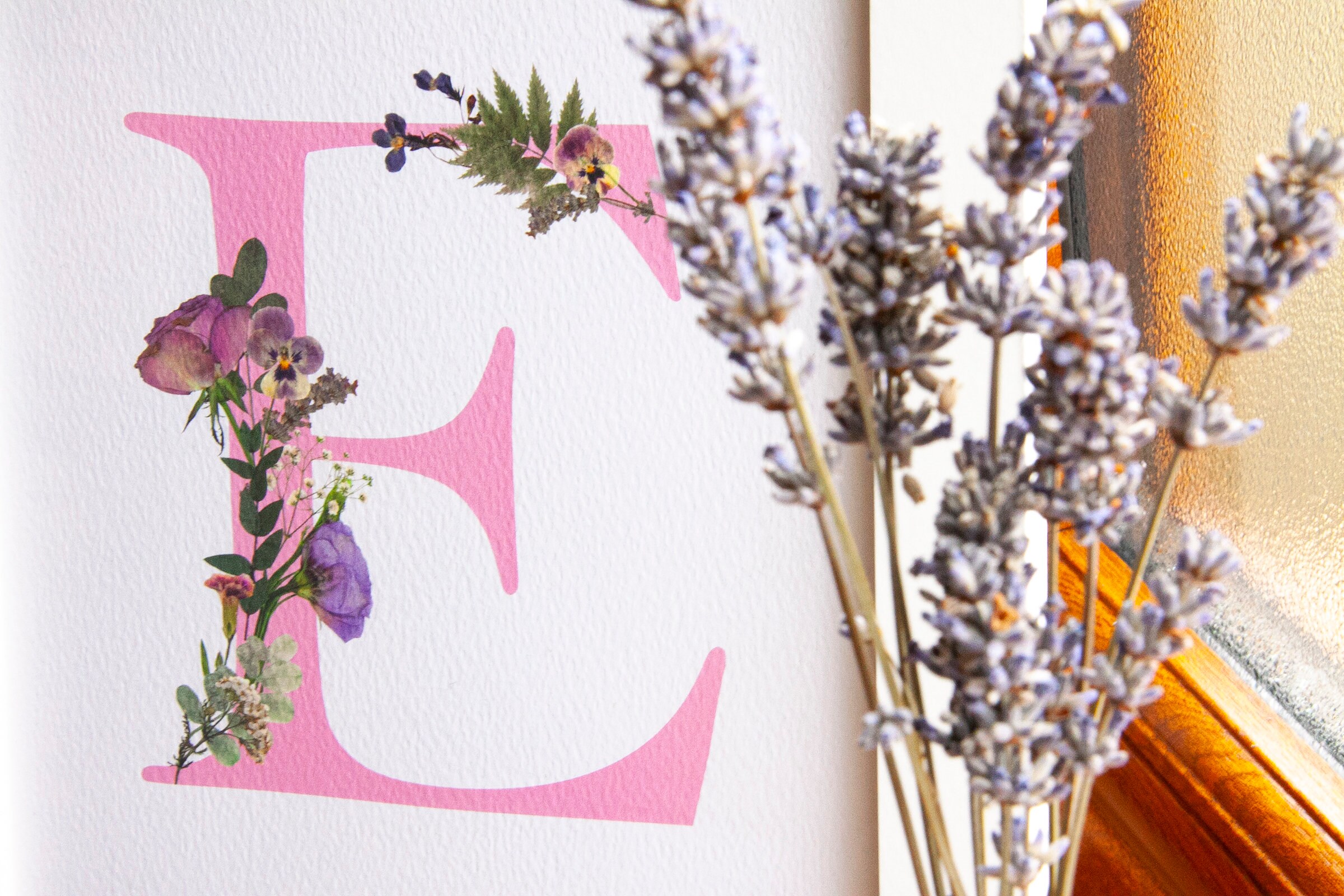 Personalised Initial PRESSED FLOWER A4 Print - Gift / Girls Room / New ...