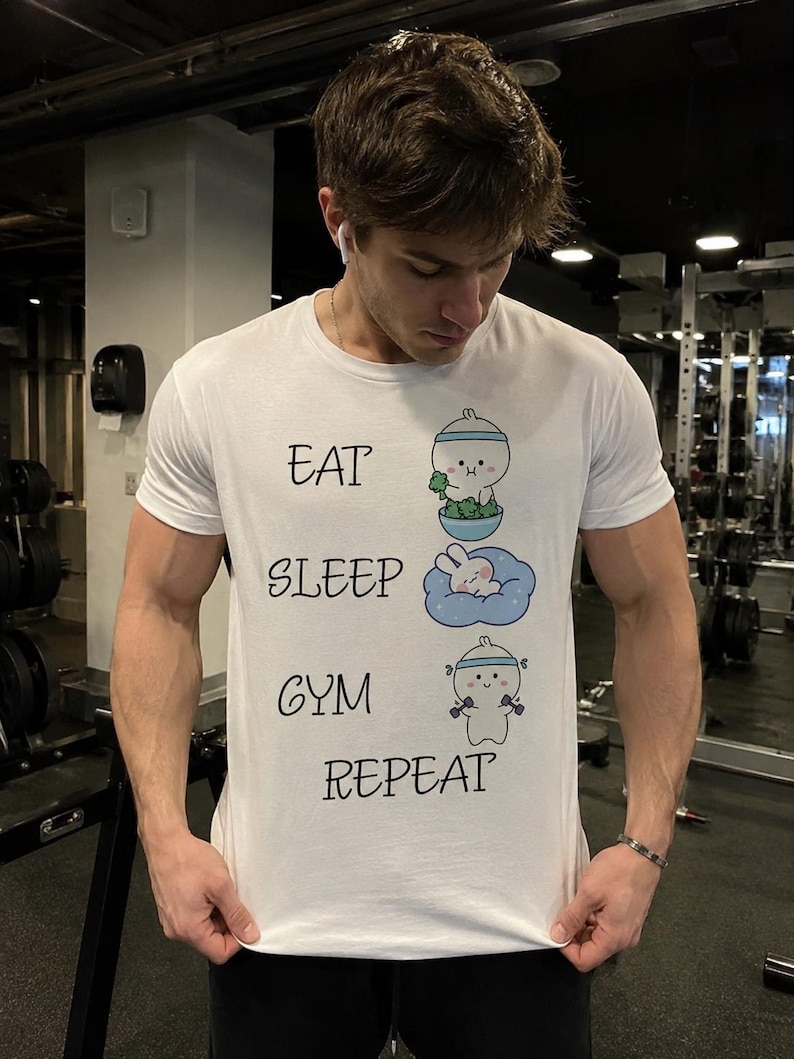 Eat Sleep Gym Repeat Tee | Playful Workout Cartoon Characters ...