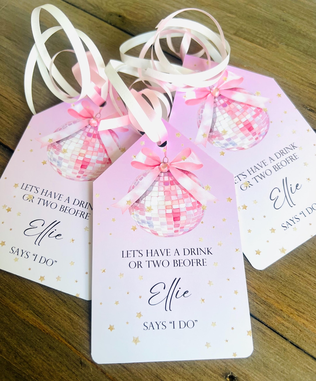 Personalized Pink Disco Ball Hen Party Favor Tags - Etsy