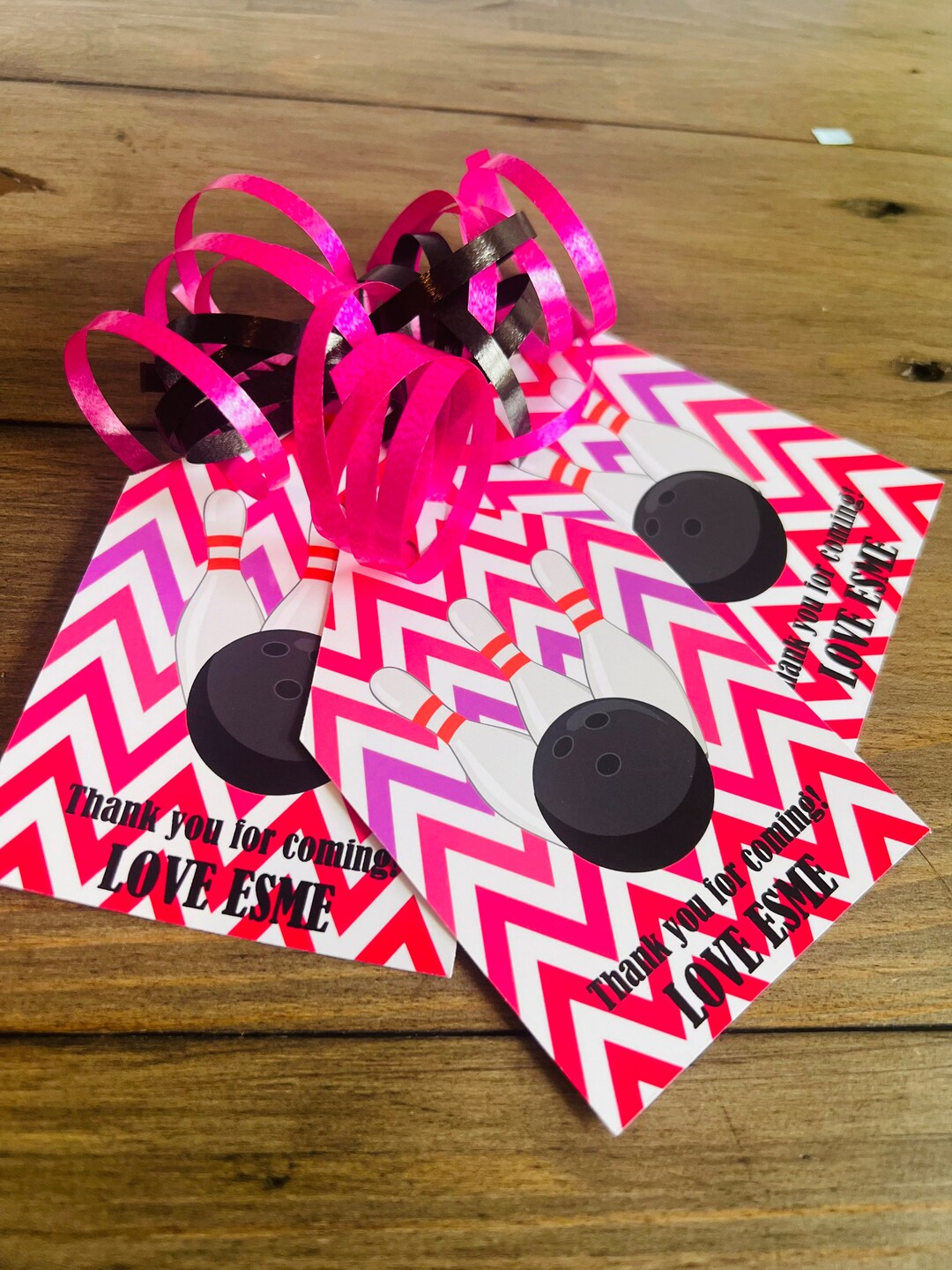 10 X Personalised Pink Girls Bowling Party Bag Tags Favours Party Bag ...