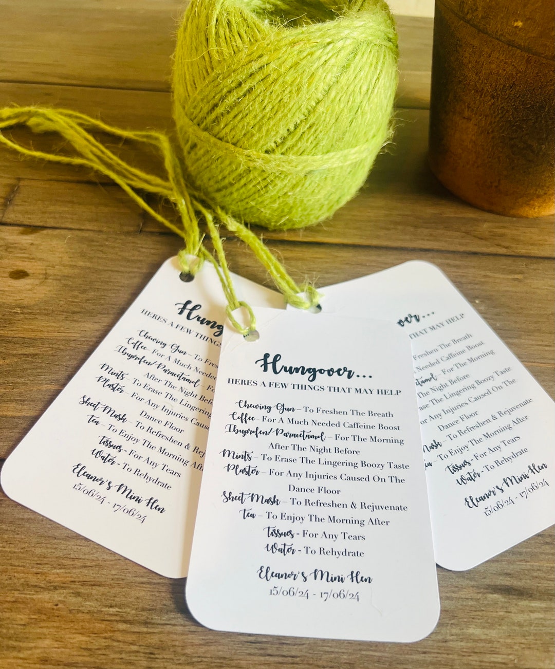 Personalized Hen Do Survival Kit Gift Tags: White & Sage Green - Etsy UK
