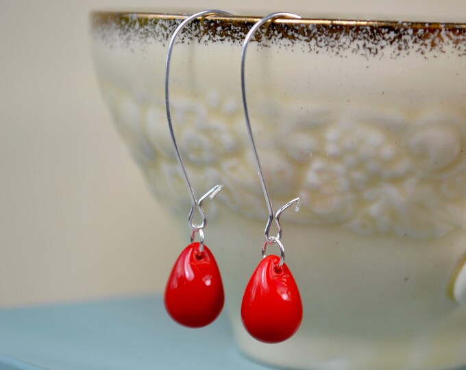Bright Red Earrings Red Dangle Earrings Long Red Earrings - Etsy