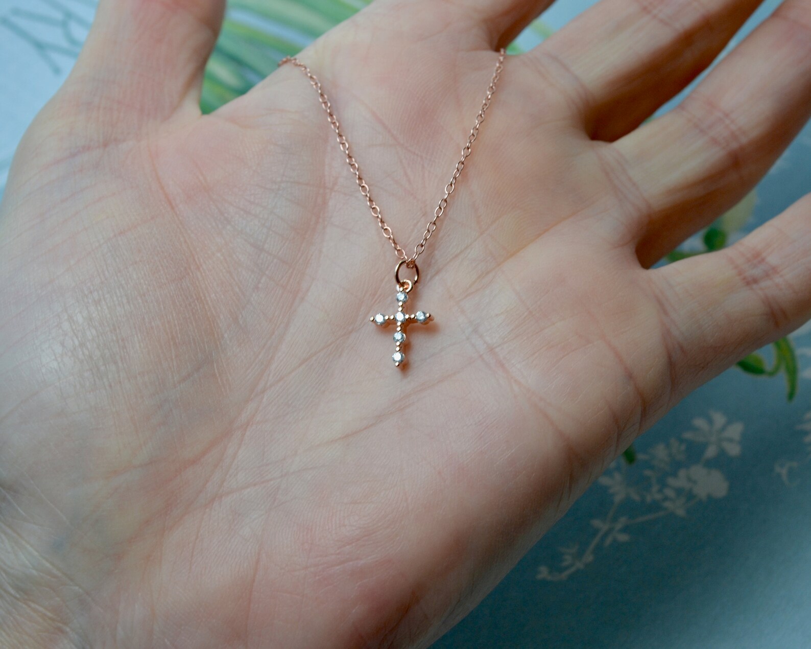 Rose Gold Cross Necklace With Cubic Zirconia & Rose Gold - Etsy