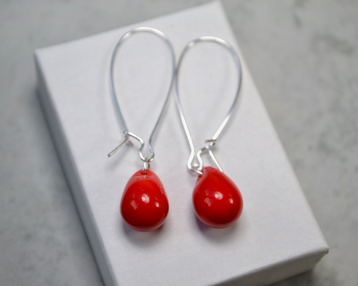 Bright red earrings Red dangle earrings Long red earrings | Etsy