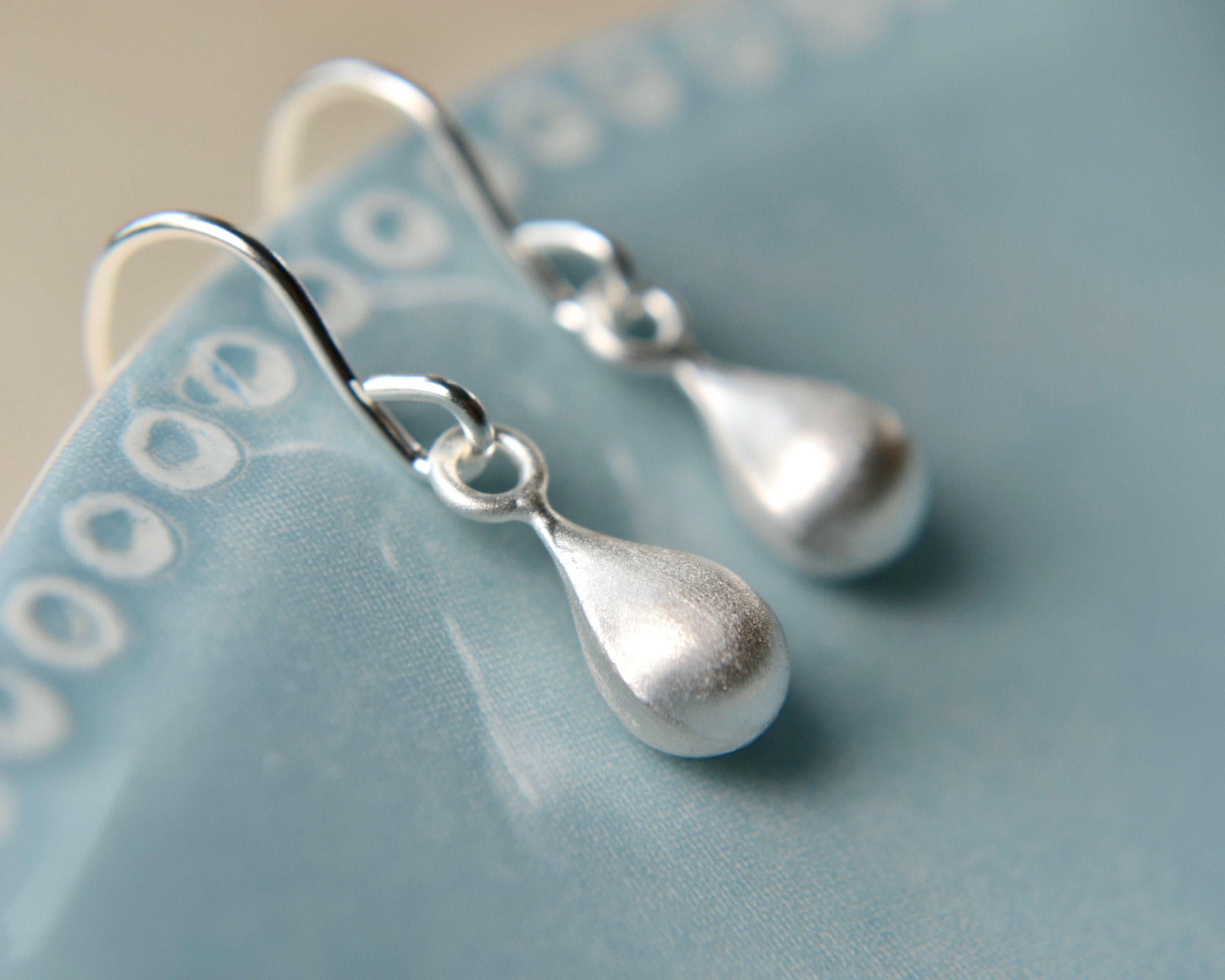 brushed-sterling-silver-teardrop-earrings-dainty-everyday-etsy-uk