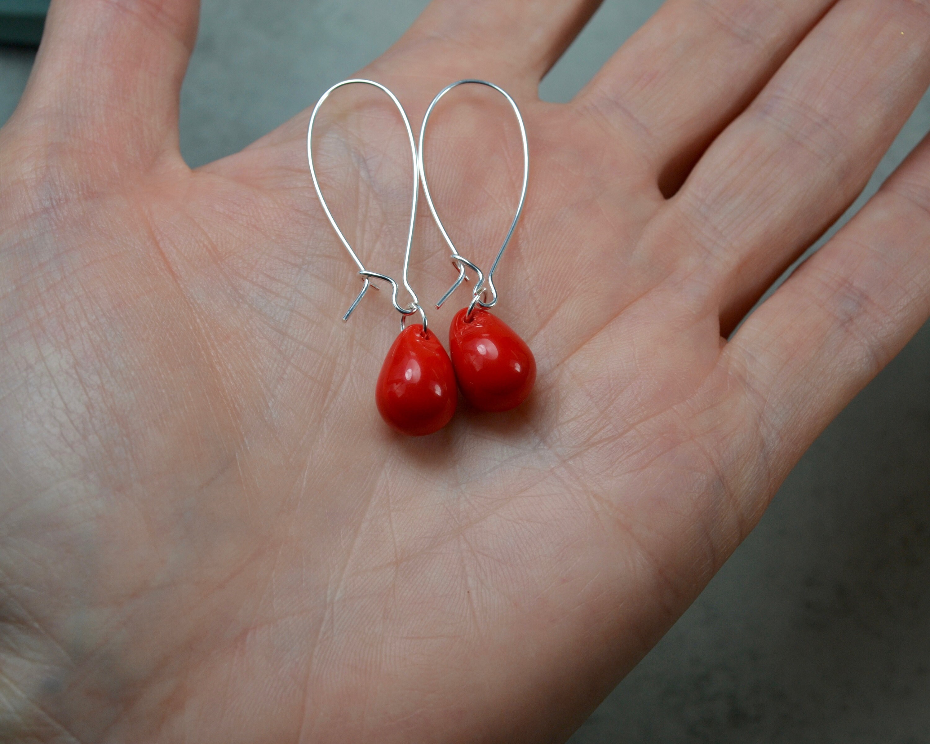 Bright red earrings Red dangle earrings Long red earrings | Etsy