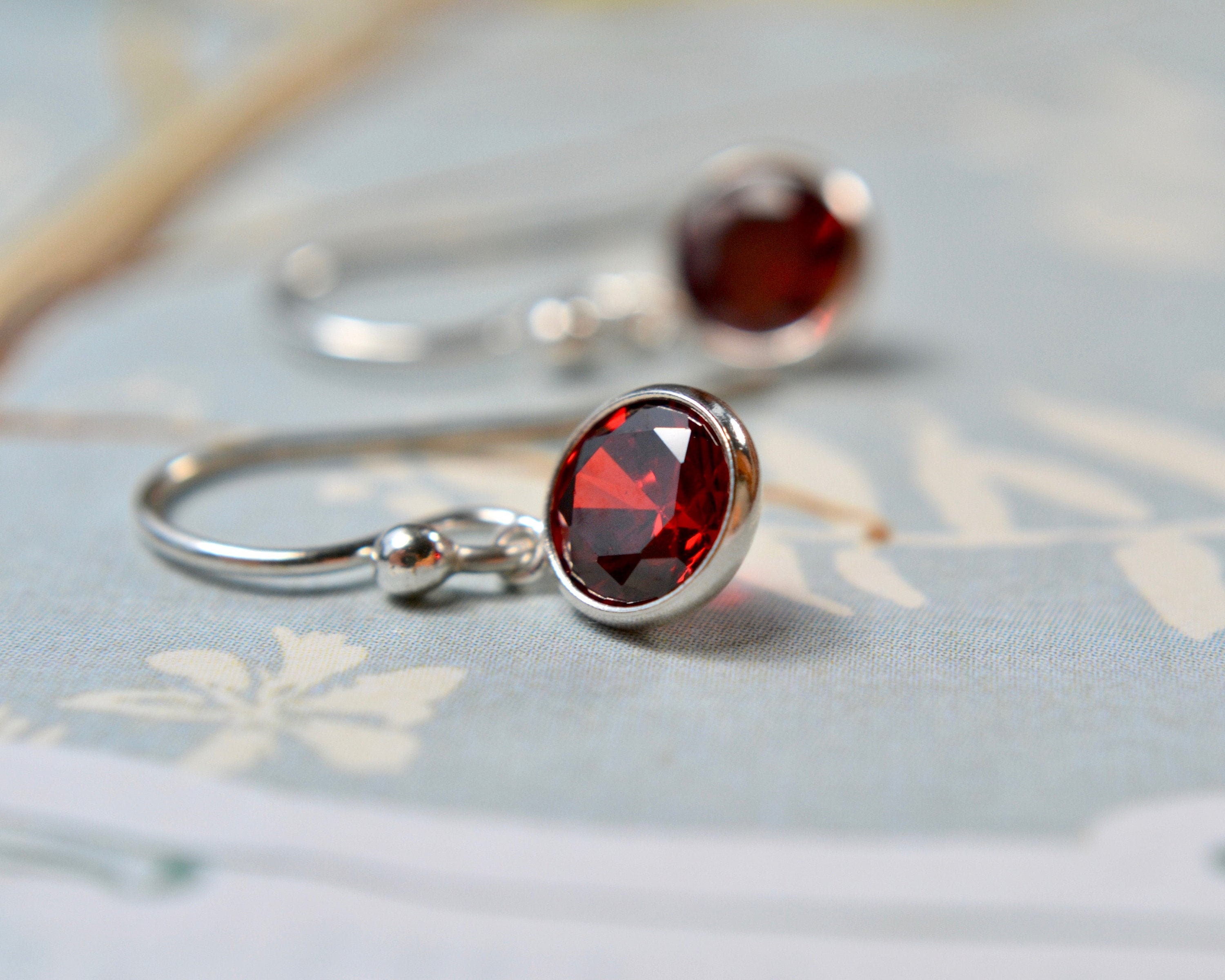 Tiny Red Cubic Zirconia Earrings With Sterling Silver - Etsy UK