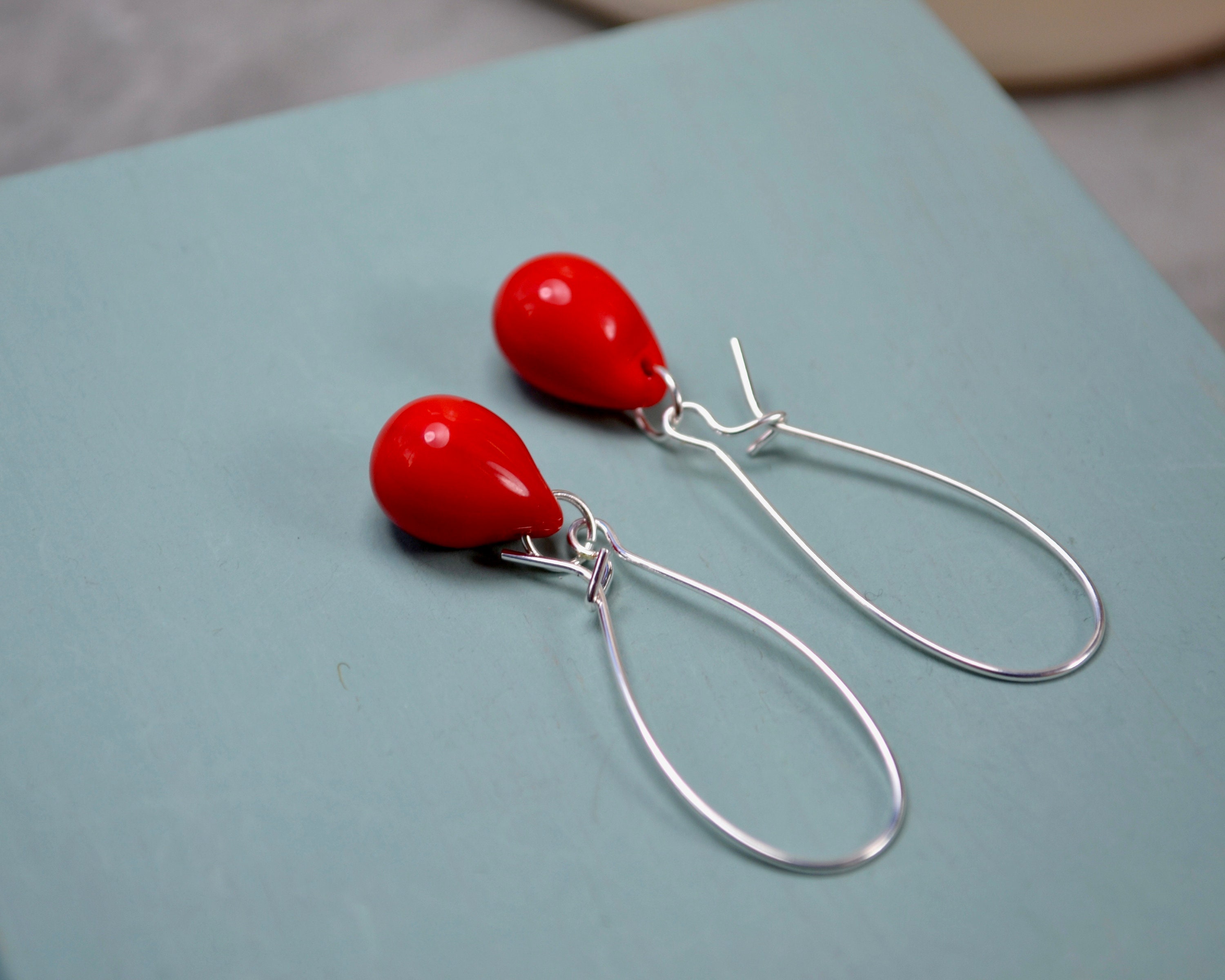 Bright red earrings Red dangle earrings Long red earrings | Etsy