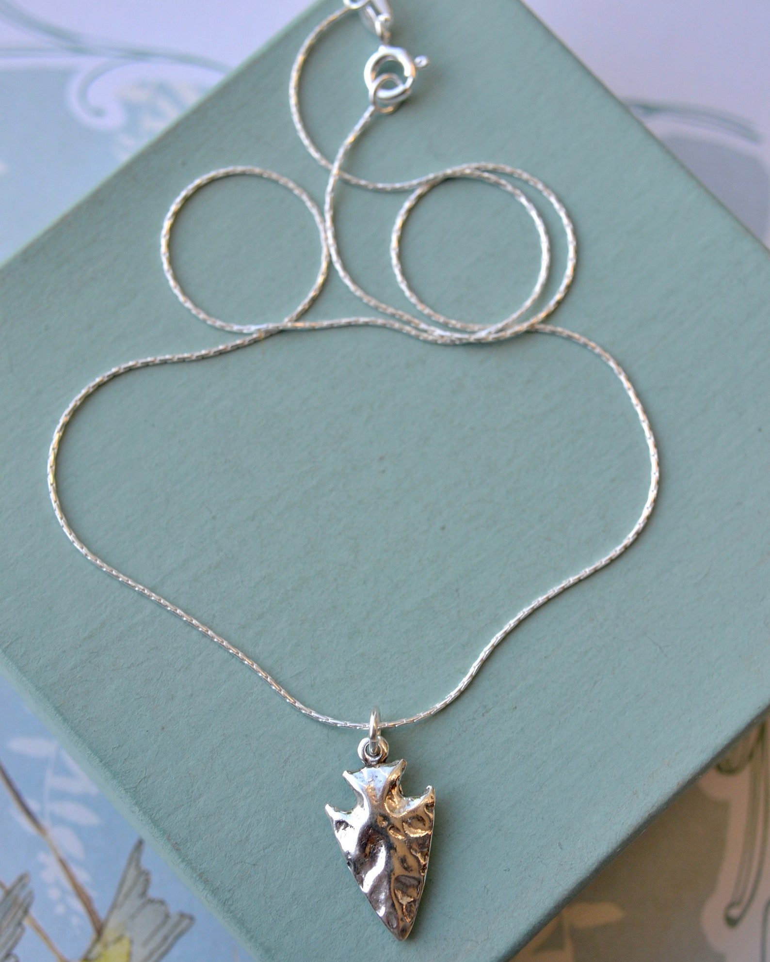 Sterling Silver Arrowhead Pendant on a Sterling Chain, Rustic Textured ...