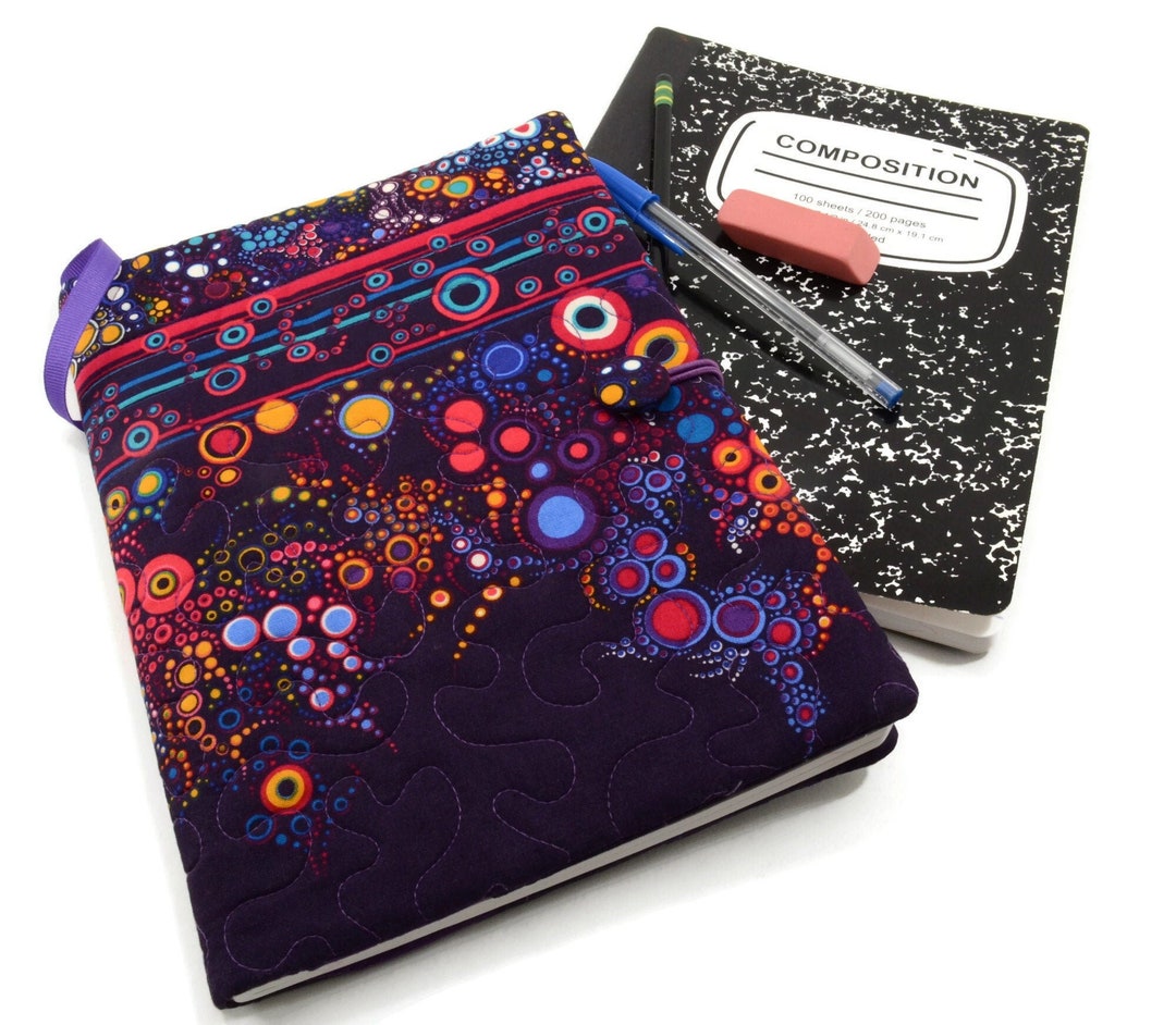 Purple Composition Notebook Cover, Quilted Fabric Journal - Colorful ...