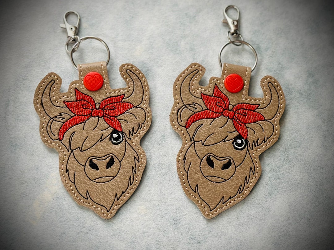 Highland Cow/cattle Embroidered Snap Tab Keychain Bag Tag - Etsy