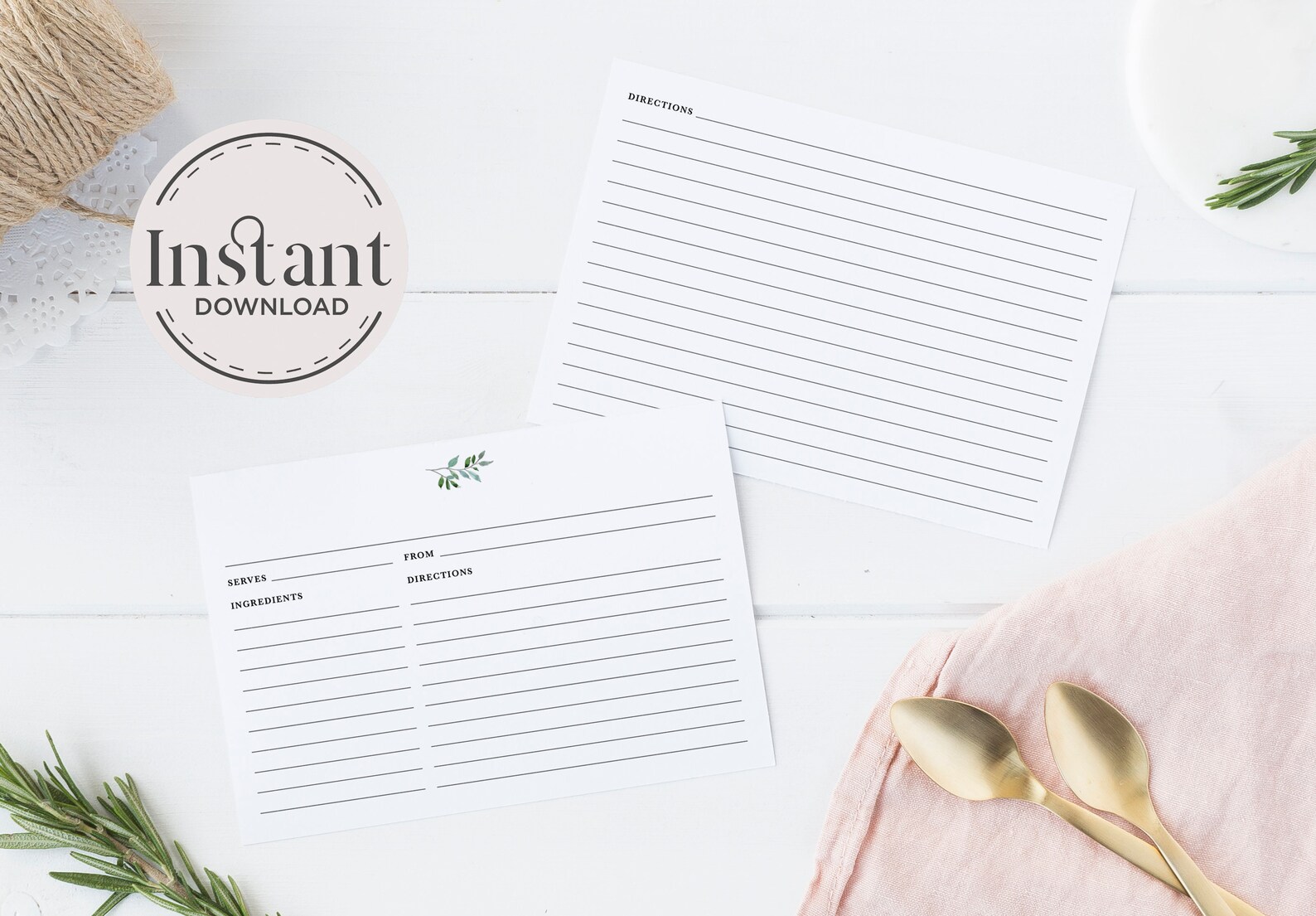 PRINTABLE Recipe Card Instant Download Olive Branch | Etsy