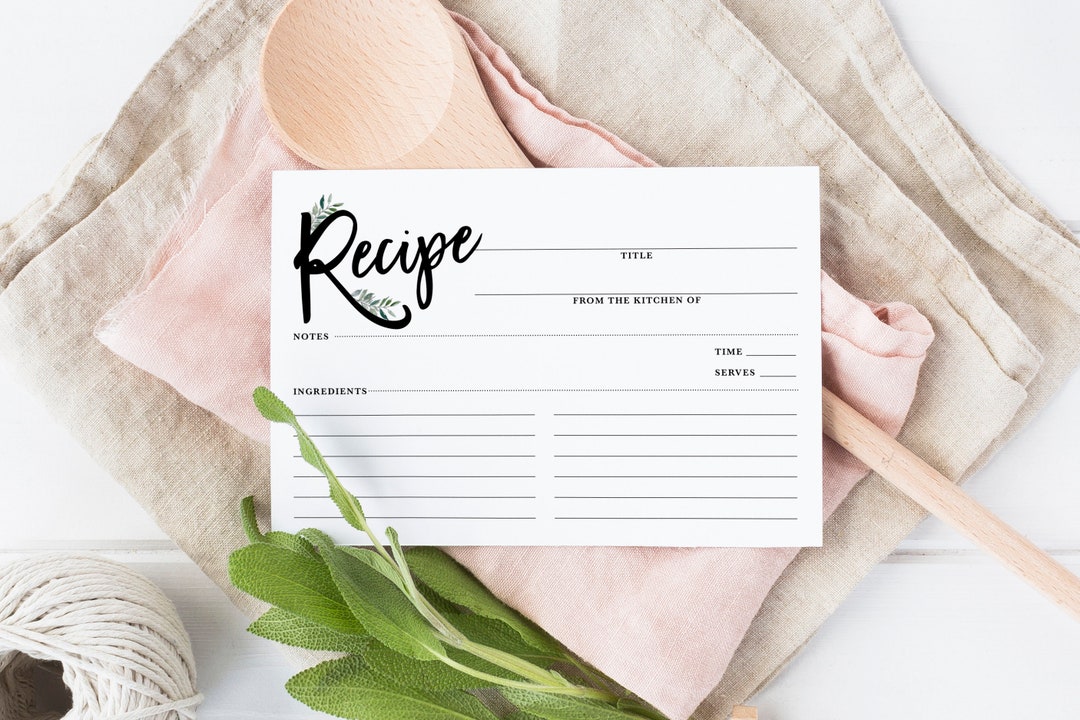 Illustrated Recipe Card Set for Recipe Box, Printed Recipe Cards ...