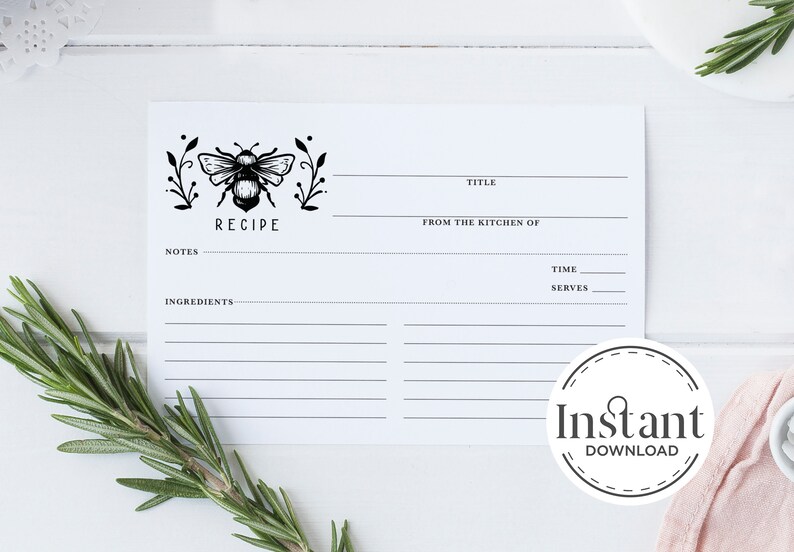 PRINTABLE Recipe Card Instant Download Bubble Bee Recipe - Etsy