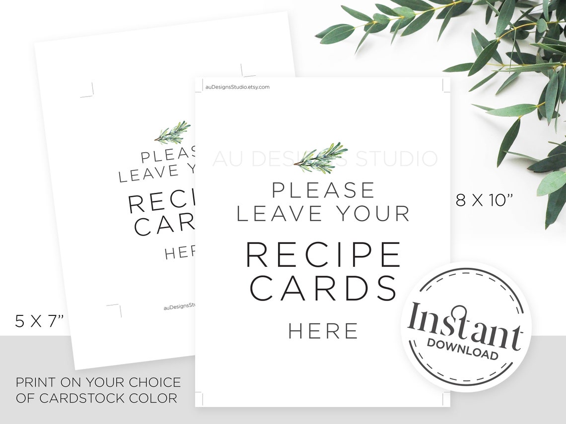 Printable Recipe Card Sign Place Your Recipe Cards Here | Etsy