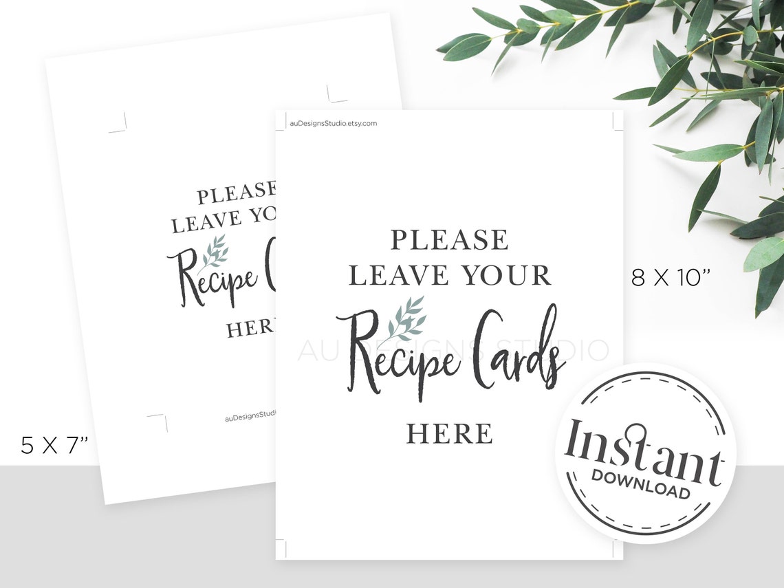 Printable Recipe Card Sign Place Your Recipe Cards Here | Etsy