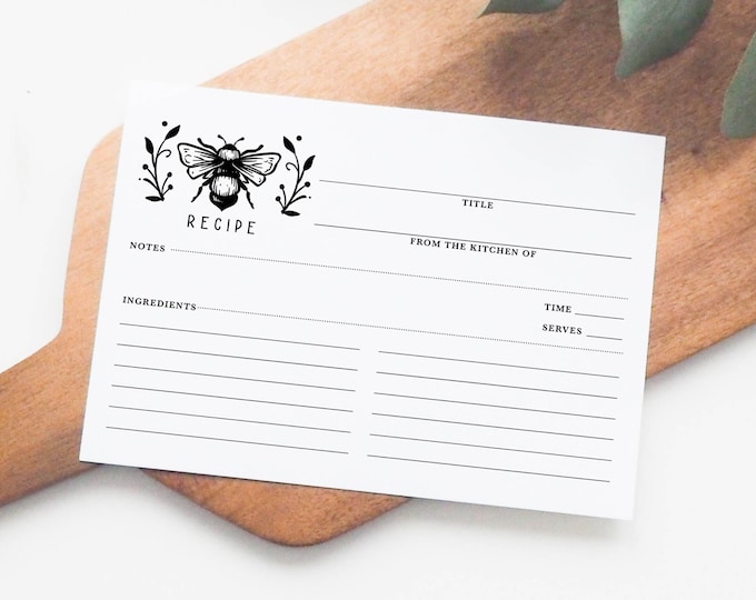 Honey Bee Recipe Card Set for Recipe Box Printed Recipe Cards - Etsy