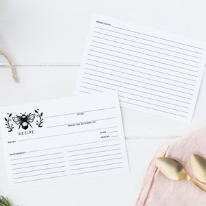Honey Bee Recipe Card Set for Recipe Box, Printed Recipe Cards, Bridal ...
