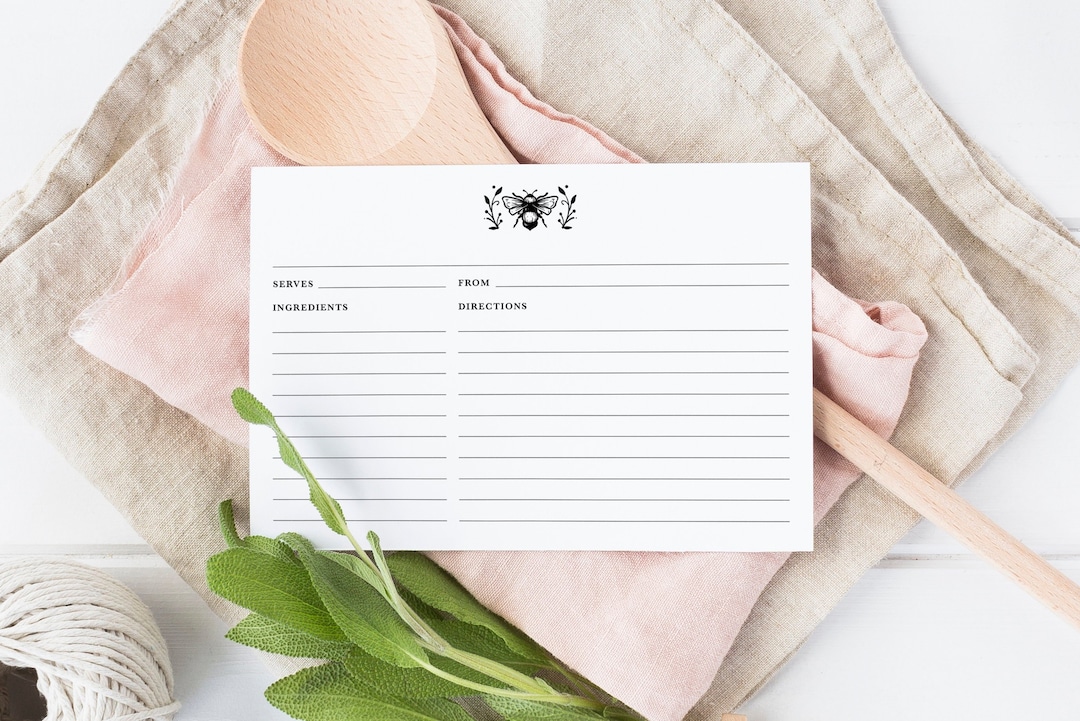 Bumble Bee Recipe Card Set for Recipe Box, Printed Recipe Cards ...
