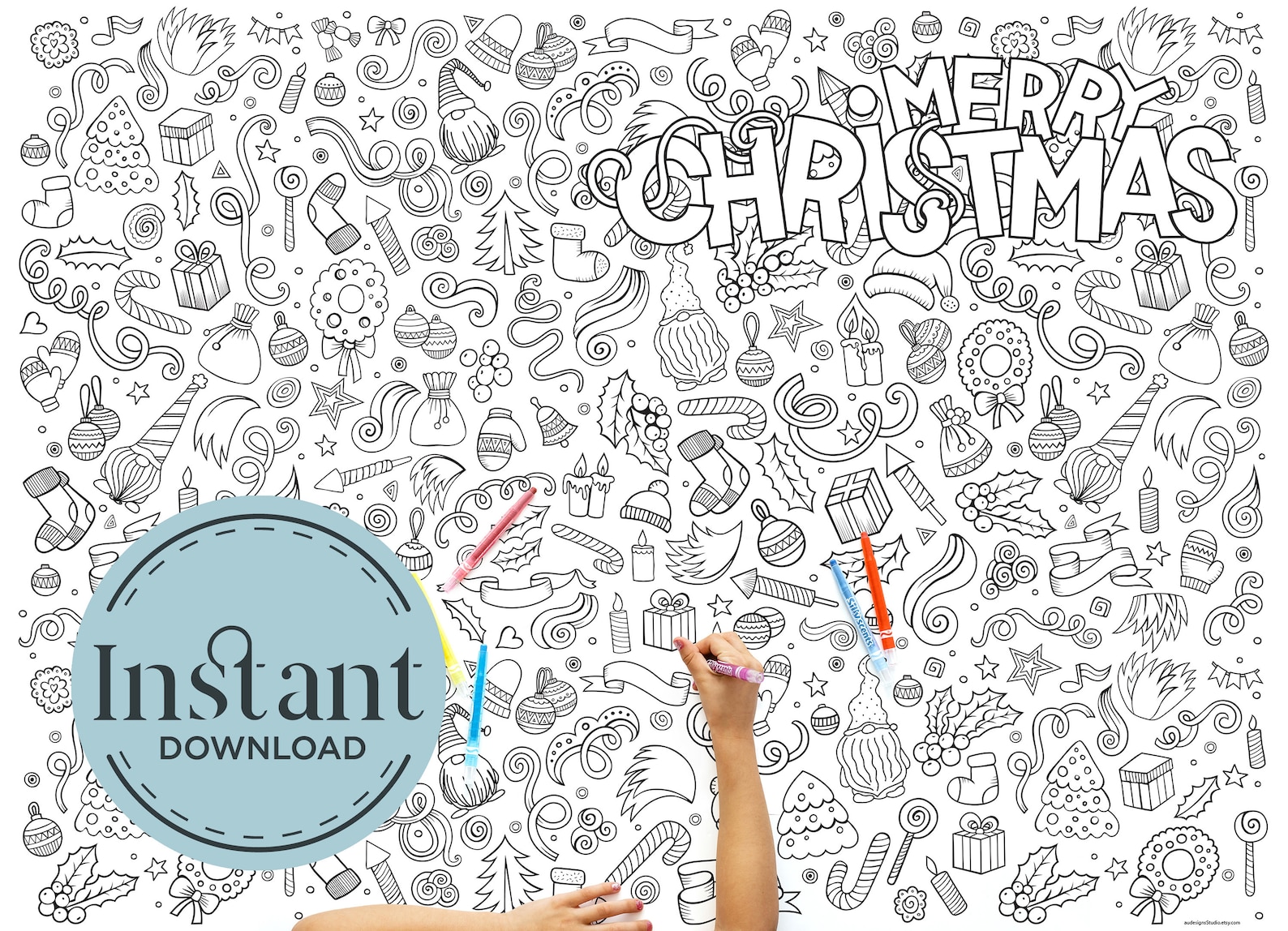 Christmas Coloring Page // Extra Large Poster Coloring Page // - Etsy