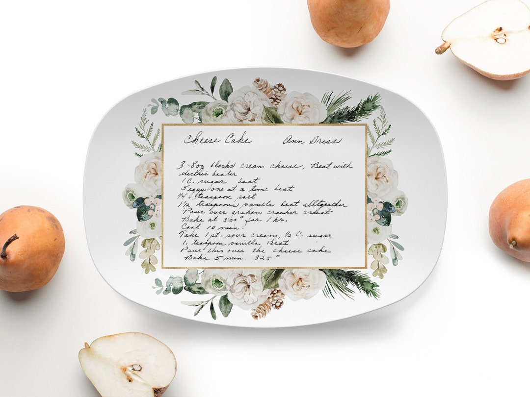 Handwritten Recipe Personalized Platter With Floral Frame, Recipe Card ...