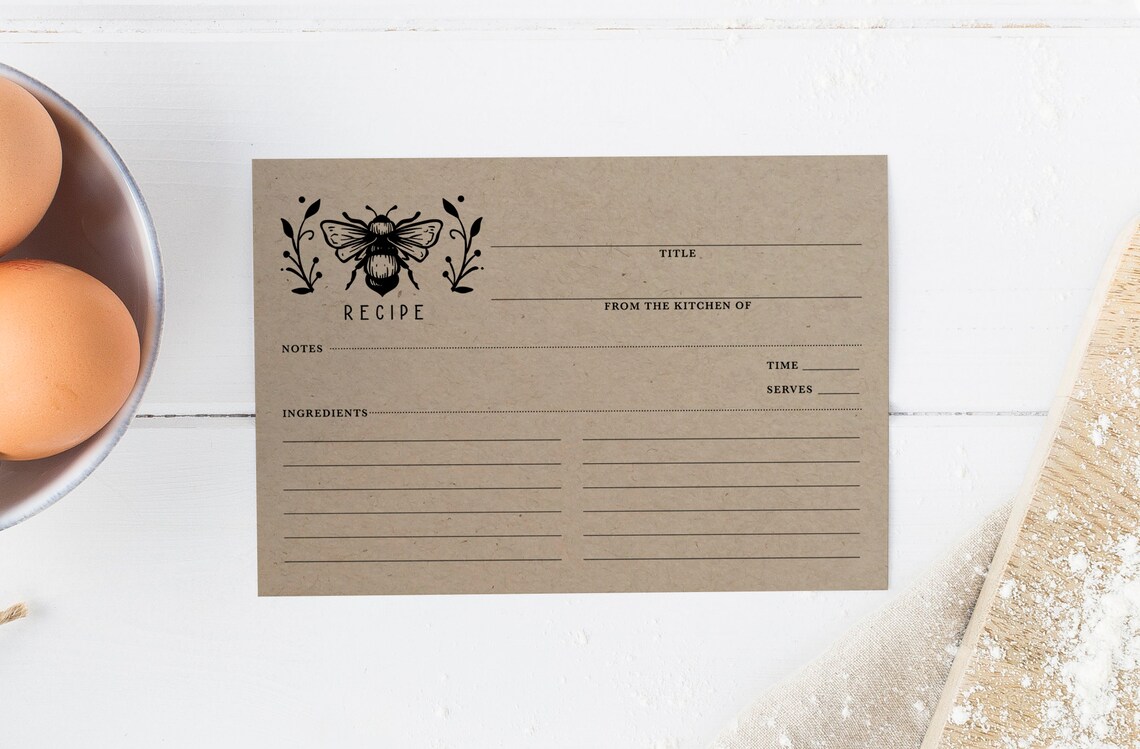 Honey Bee Recipe Card Set for Recipe Box Printed Recipe Cards | Etsy