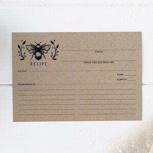Honey Bee Recipe Card Set for Recipe Box, Printed Recipe Cards, Bridal ...