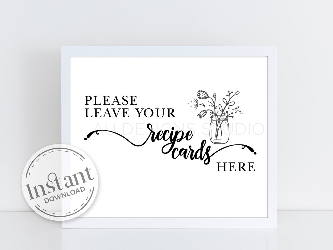 Printable Recipe Card Sign | Place Your Recipe Cards Here | Leave Your ...
