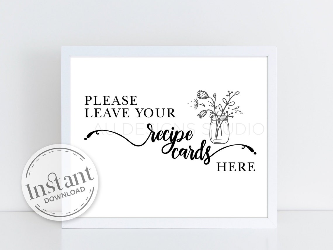 Printable Recipe Card Sign Place Your Recipe Cards Here - Etsy