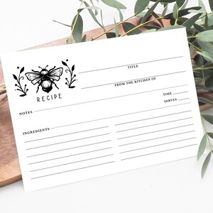 Honey Bee Recipe Card Set for Recipe Box, Printed Recipe Cards, Bridal ...