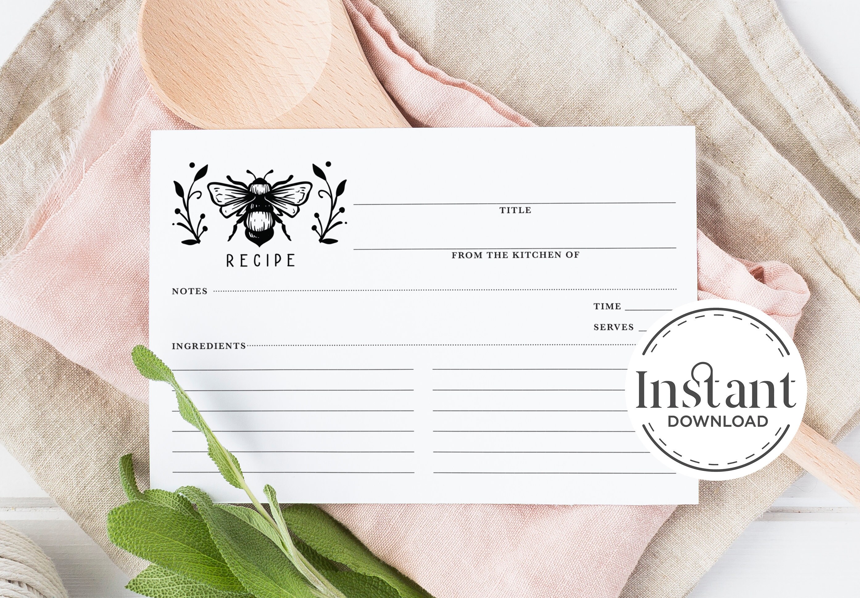 PRINTABLE Recipe Card Instant Download Bubble Bee Recipe | Etsy